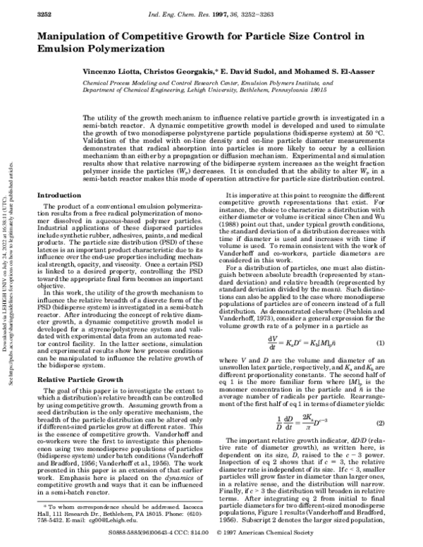 (PDF) Manipulation of Competitive Growth for Particle Size Control in Emulsion Polymerization