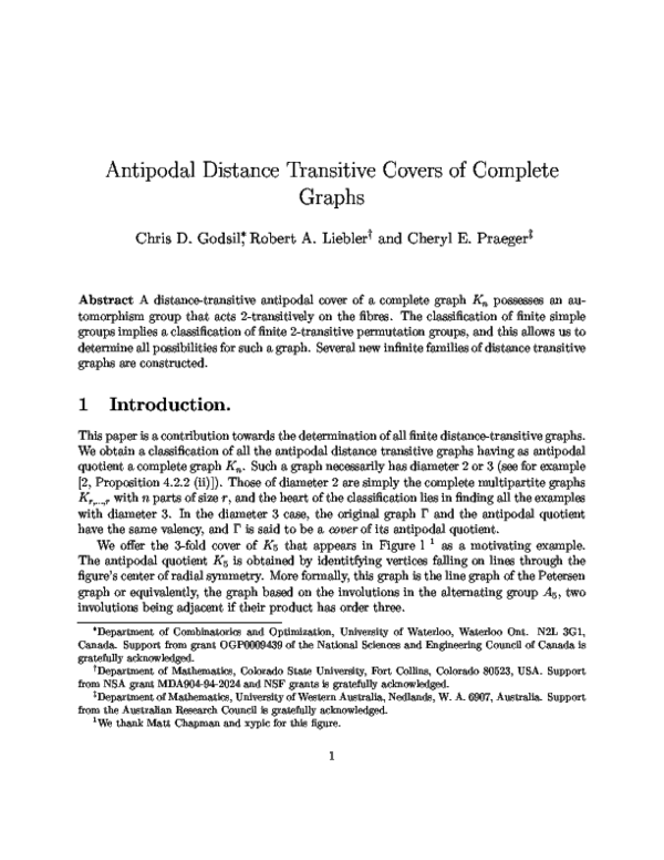 (PDF) Antipodal Distance Transitive Covers of Complete Graphs