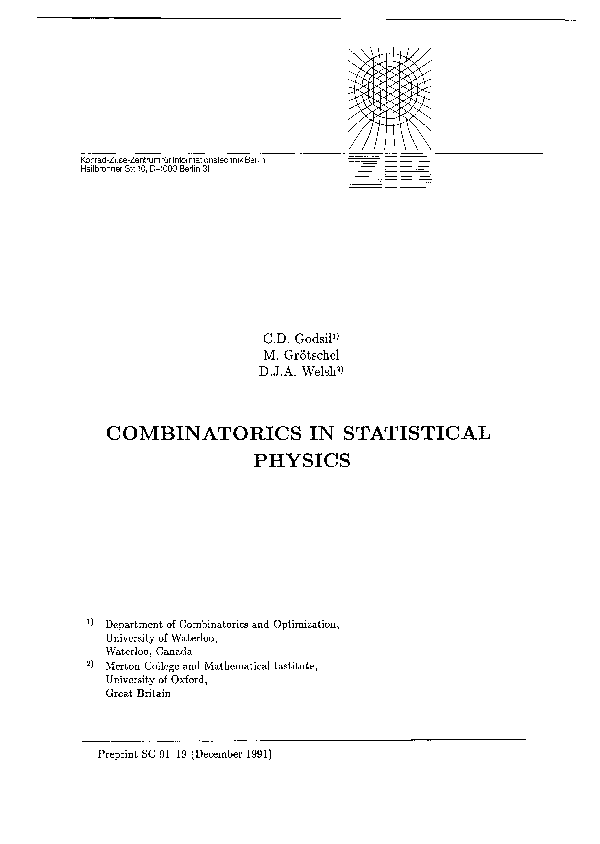 (PDF) Combinatorics in statistical physics