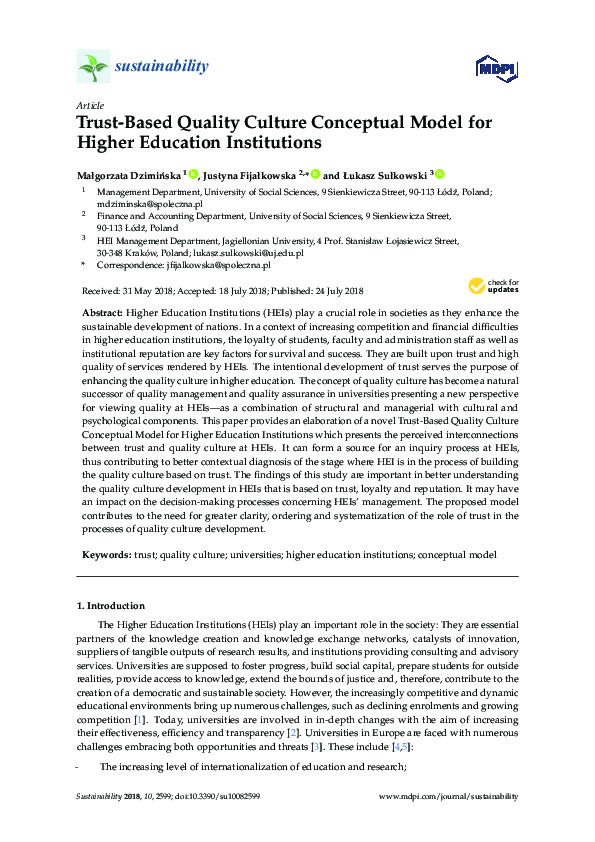 (PDF) Trust-Based Quality Culture Conceptual Model for Higher Education Institutions