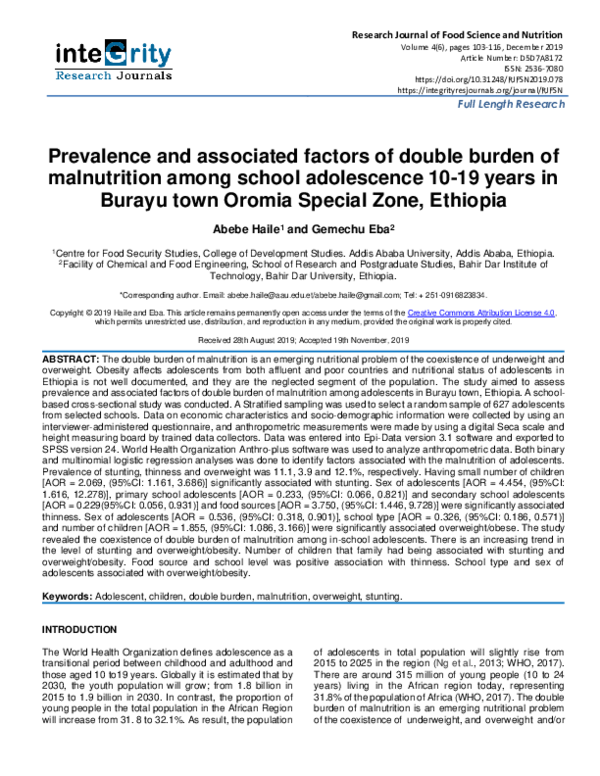 (PDF) Prevalence and associated factors of double burden of ...