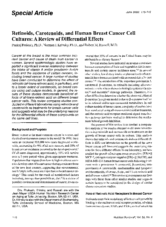 (PDF) Retinoids, Carotenoids, and Human Breast Cancer Cell Cultures: A Review of Differential ...
