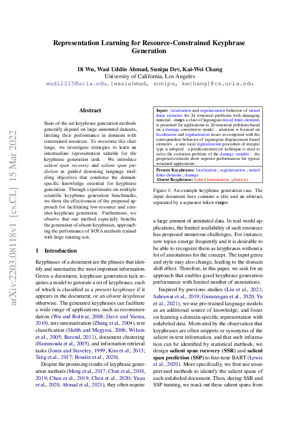 (PDF) Representation Learning for Resource-Constrained Keyphrase Generation