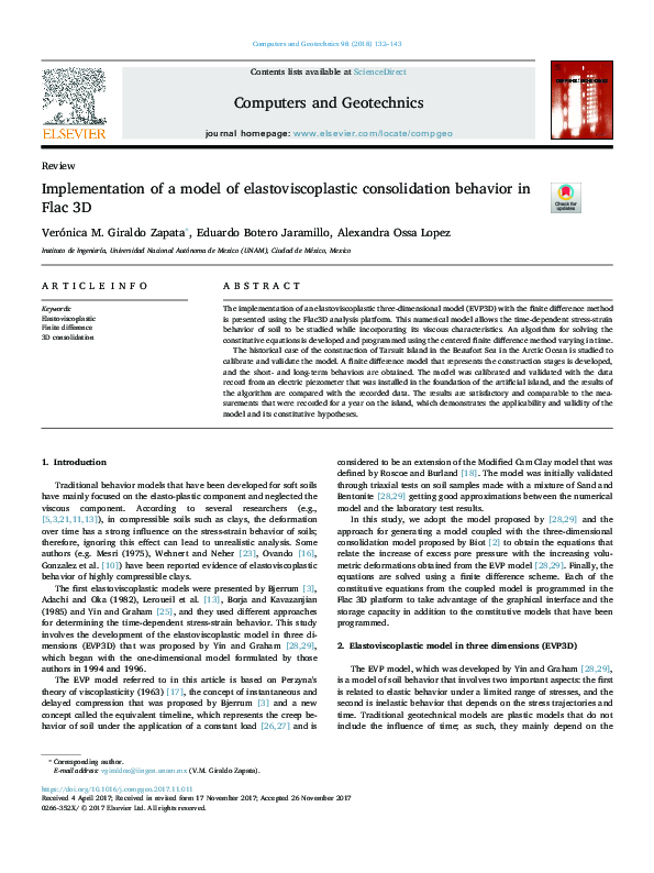 (PDF) Implementation of a model of elastoviscoplastic consolidation ...