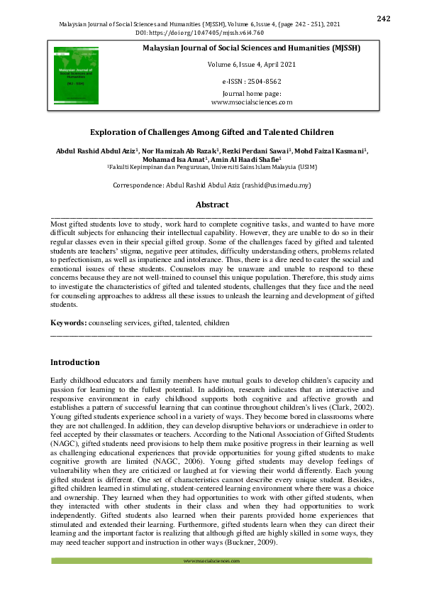 (PDF) Exploration of Challenges Among Gifted and Talented Children