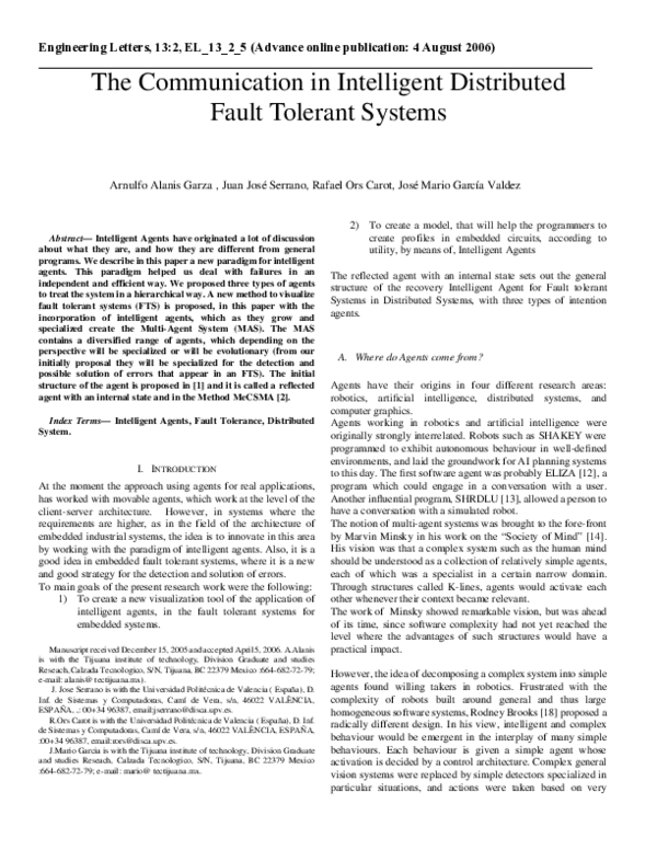 (PDF) Intelligent Agents in Distributed Fault Tolerant Systems