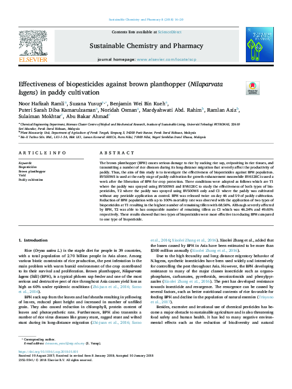 (PDF) Effectiveness of biopesticides against brown planthopper ...