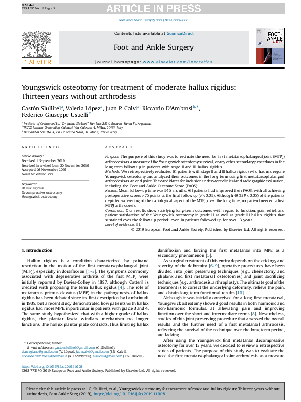 (PDF) Youngswick osteotomy for treatment of moderate hallux rigidus ...