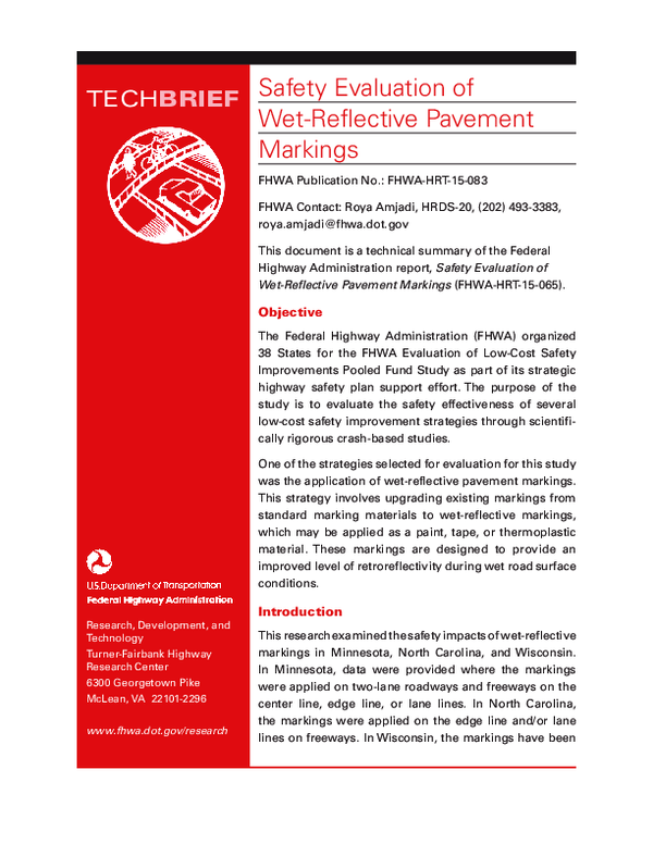 (PDF) Safety Evaluation of Wet-Reflective Pavement Markings