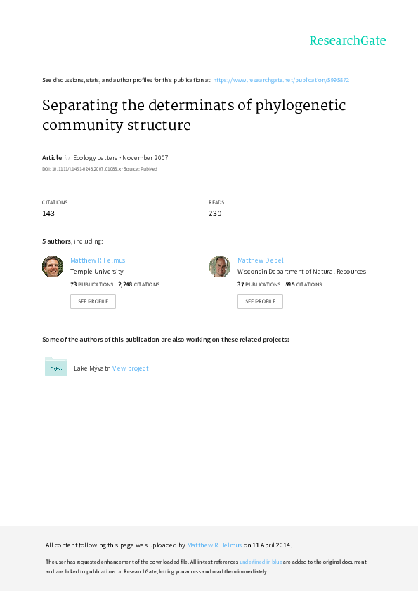 (PDF) Separating the determinants of phylogenetic community structure