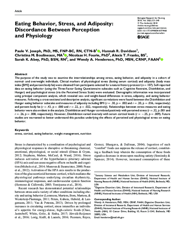 (PDF) Eating Behavior, Stress, and Adiposity: Discordance Between ...