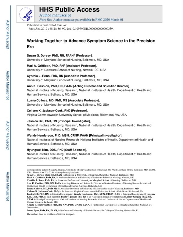 (PDF) Working Together to Advance Symptom Science in the Precision Era