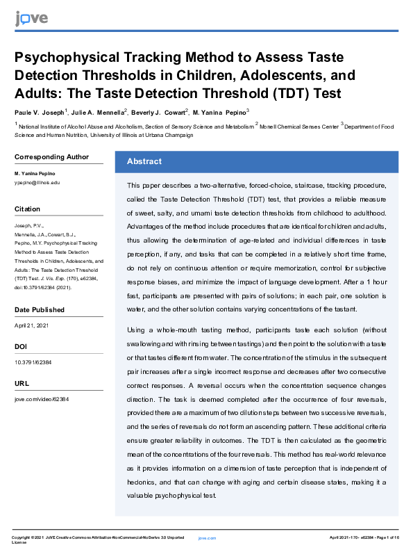 (PDF) Psychophysical Tracking Method to Assess Taste Detection ...