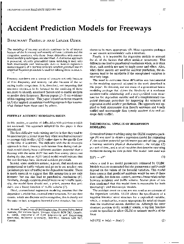 (PDF) Accident Prediction Models for Freeways