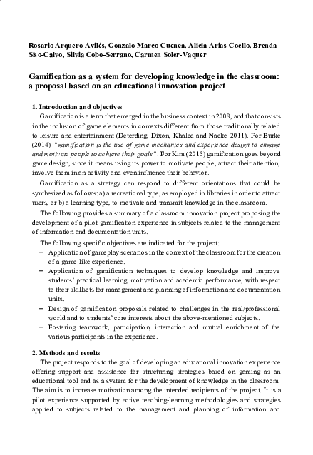 (PDF) Gamification as a system for developing knowledge in the ...