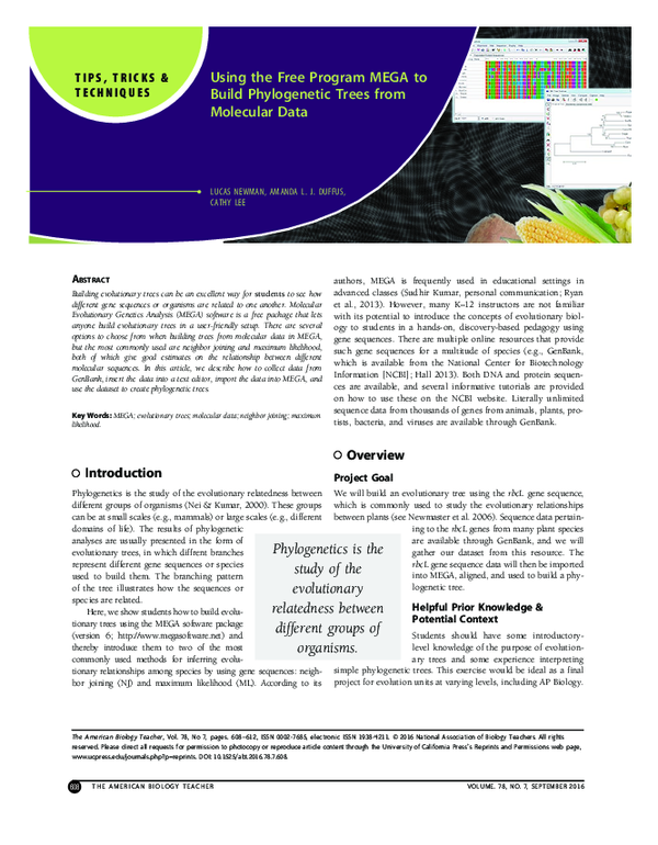 (PDF) Using the Free Program MEGA to Build Phylogenetic Trees from ...