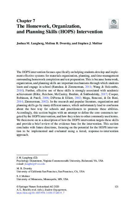 (PDF) The Homework, Organization, and Planning Skills (HOPS) Intervention