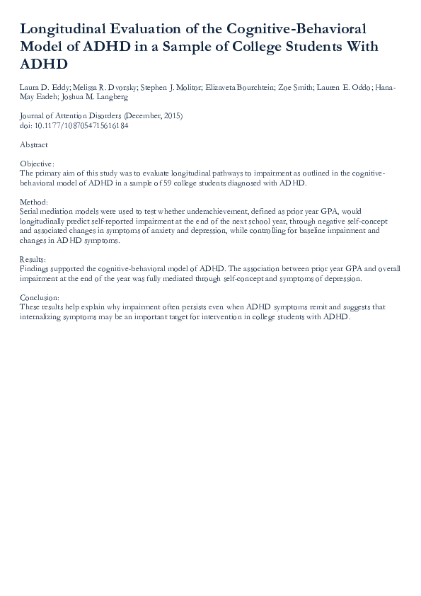 (PDF) Longitudinal Evaluation of the Cognitive-Behavioral Model of ADHD ...