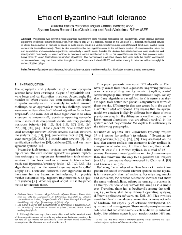 (PDF) Efficient Byzantine Fault-Tolerance