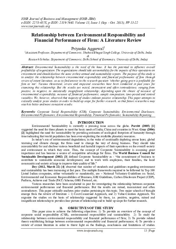 (PDF) Relationship between Environmental Responsibility and Financial Performance of Firm: A ...