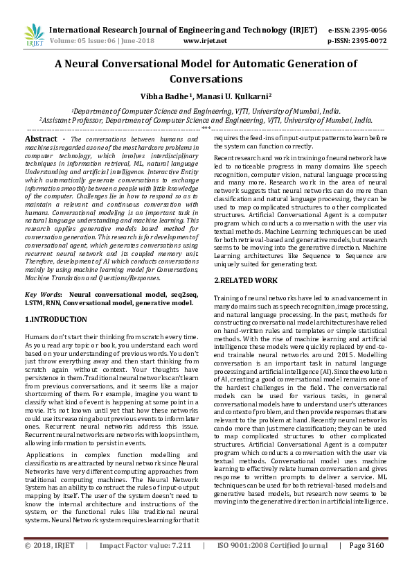 (PDF) A Neural Conversational Model for Automatic Generation of ...