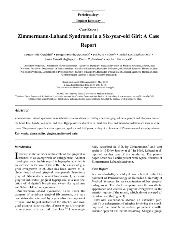 (PDF) Zimmermann-Laband Syndrome in a Six-year-old Girl: A Case Report
