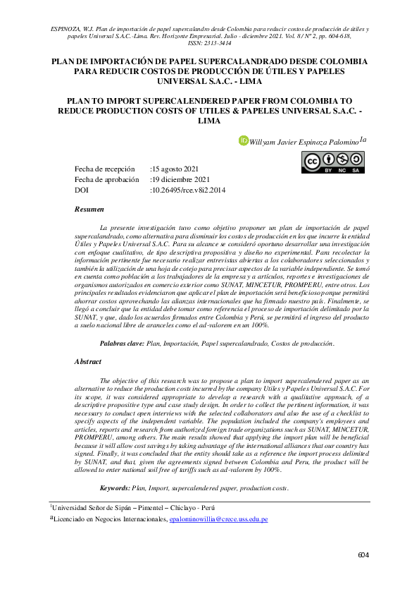 (PDF) PLAN DE IMPORTACIÓN DE PAPEL SUPERCALANDRADO DESDE COLOMBIA PARA ...