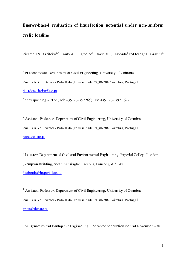 (PDF) Energy-based evaluation of liquefaction potential under non-uniform cyclic loading