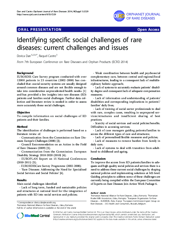 (PDF) Identifying specific social challenges of rare diseases: current ...