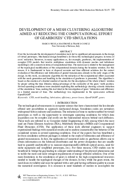 Pdf Development Of A Mesh Clustering Algorithm Aimed At Reducing The Computational Effort Of