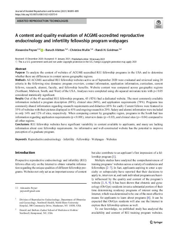 (PDF) A content and quality evaluation of ACGME-accredited reproductive ...