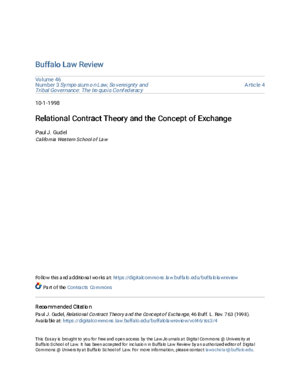 (PDF) Relational Contract Theory and the Concept of Exchange