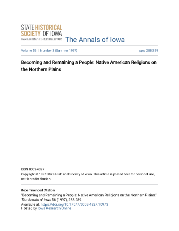 (PDF) Becoming and Remaining a People: Native American Religions on the ...