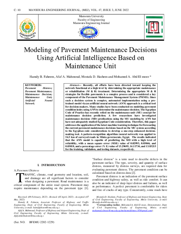 (PDF) Modeling of Pavement Maintenance Decisions Using Artificial ...