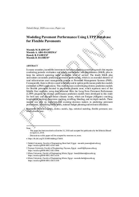 (PDF) Modeling Pavement Performance Based on LTPP Database for Flexible Pavements