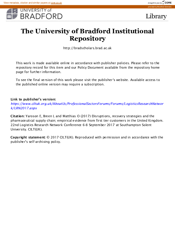 (PDF) Disruptions, recovery strategies and the pharmaceutical supply ...