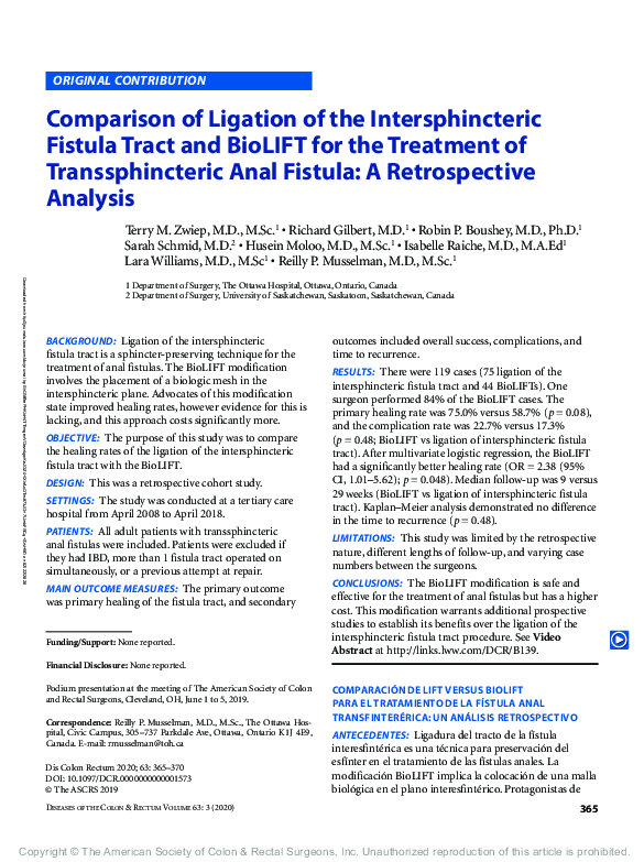 (PDF) Comparison of Ligation of the Intersphincteric Fistula Tract and ...