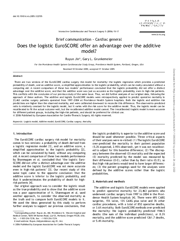 (PDF) Does the logistic EuroSCORE offer an advantage over the additive ...