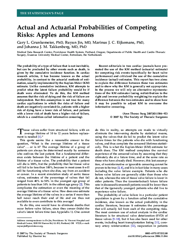 (PDF) Actual and Actuarial Probabilities of Competing Risks: Apples and ...