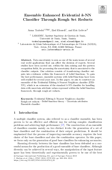 (PDF) Ensemble Enhanced Evidential k-NN Classifier Through Rough Set Reducts