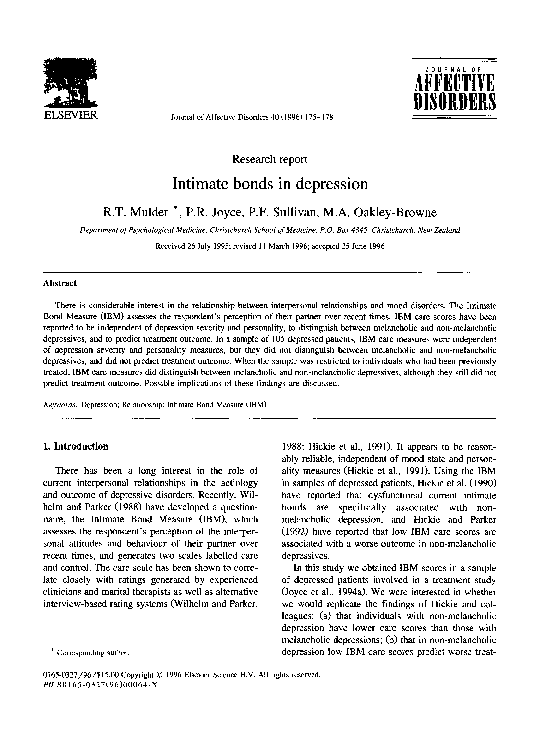 (PDF) Intimate bonds in depression