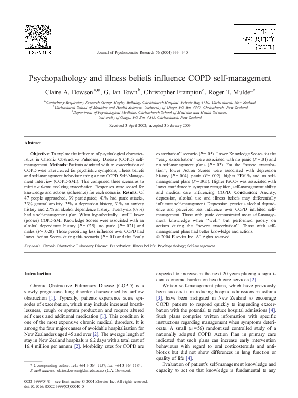 (PDF) Psychopathology and illness beliefs influence COPD self ...