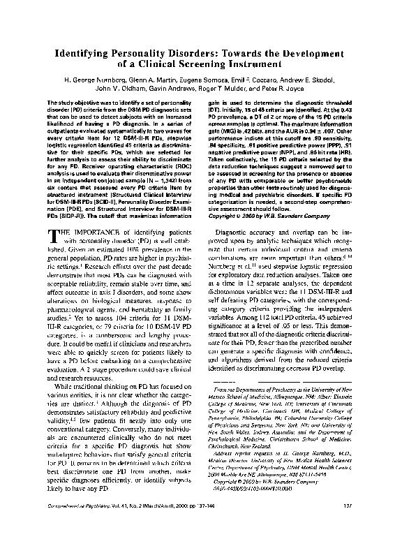 (PDF) Identifying personality disorders: Towards the development of a ...