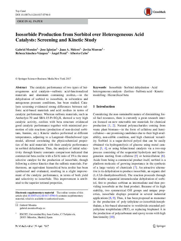 (PDF) Isosorbide Production from Sorbitol over Heterogeneous Acid ...