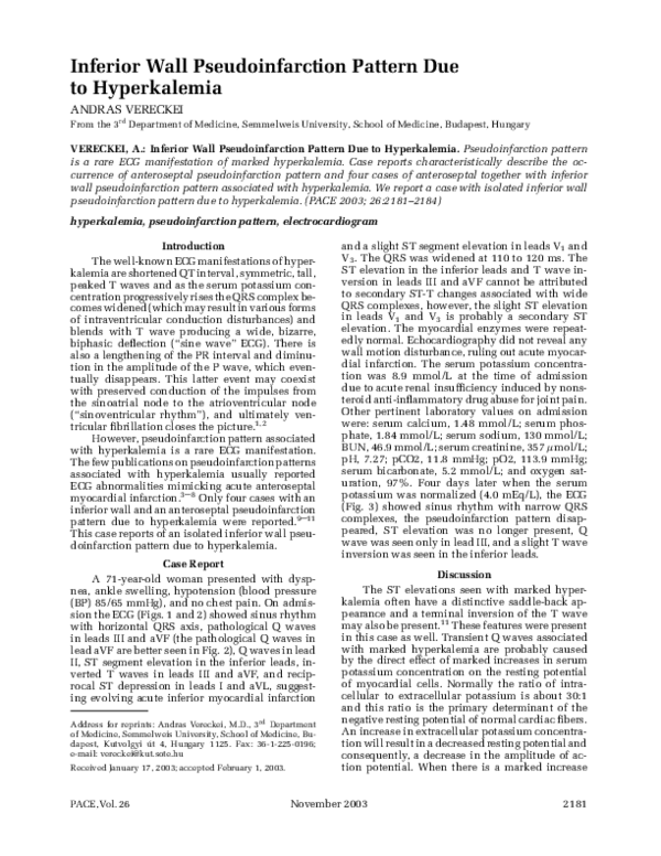 (PDF) Inferior Wall Pseudoinfarction Pattern Due to Hyperkalemia ...