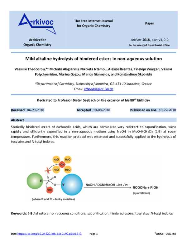 (PDF) Mild alkaline hydrolysis of hindered esters in non-aqueous solution