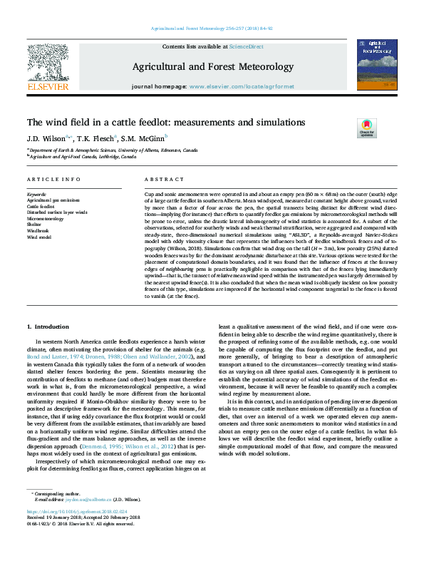(PDF) The wind field in a cattle feedlot: measurements and simulations