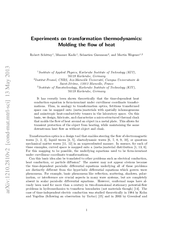 (PDF) Experiments on Transformation Thermodynamics: Molding the Flow of ...