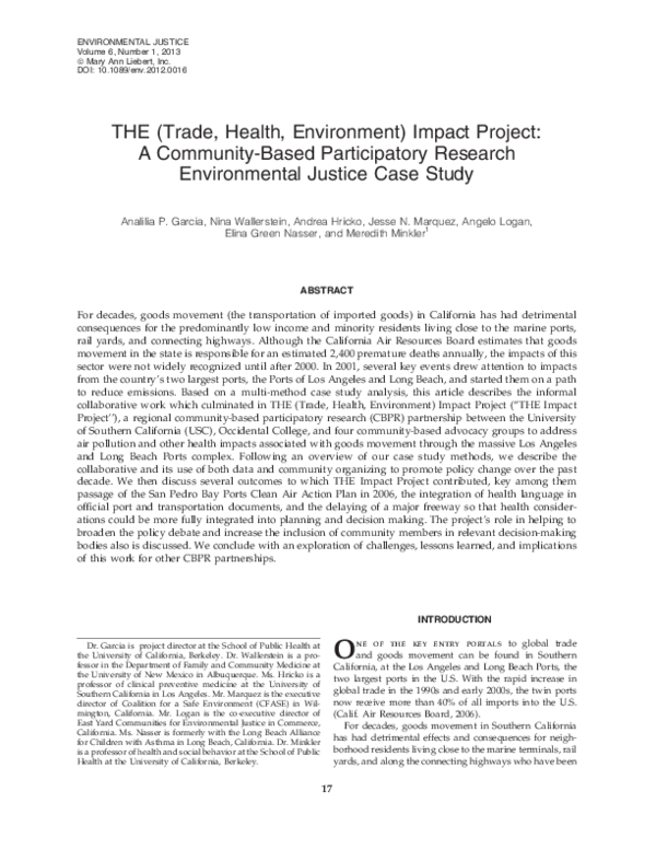 (PDF) THE (Trade, Health, Environment) Impact Project: A Community ...