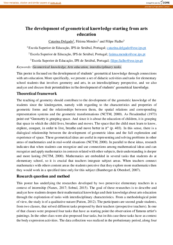 (PDF) The development of geometrical knowledge starting from arts education
